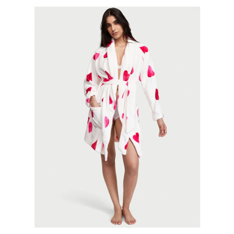 Victoria's Secret Měkký župan Logo Short Cozy Robe White Hearts | Modio.cz