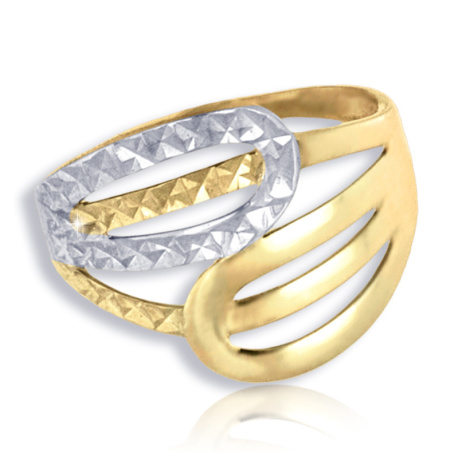 GEMMAX Jewelry Dámský zlatý prsten široký s diamantovým brusem - žluto-bílé zlato | Modio.cz