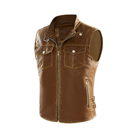 Pánská kožená vesta retro s kapsami a teplou podšívkou | Modio.cz