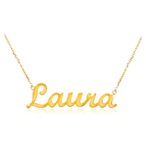 Náhrdelník ve žlutém 14K zlatě - tenký blýskavý řetízek, lesklý nápis ...