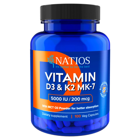 NATIOS Vitamin D3 & K2 (MenaQ7 MK-7), 5000 IU & 200 mcg, 100 kapslí ...