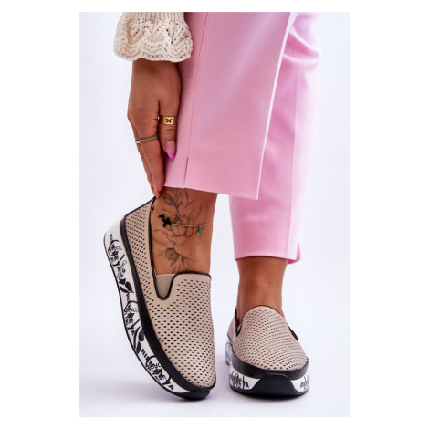 Dámské prolamované kožené tenisky Slip-On Béžové Sorito Kesi | Modio.cz