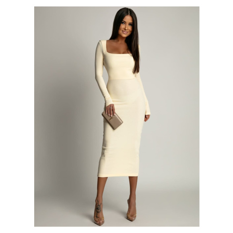 Ekri midi tužkové šaty s hranatým výstřihem FASARDI | Modio.cz