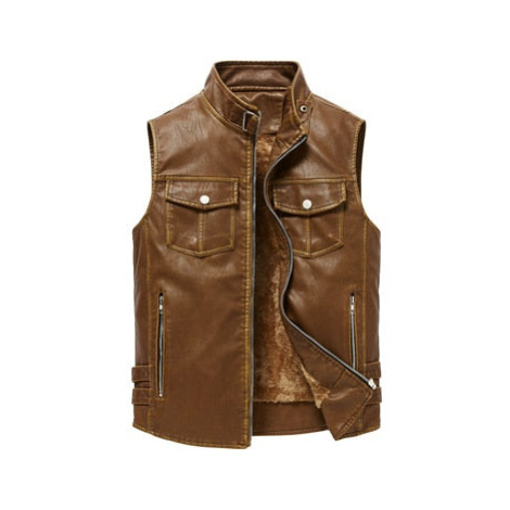 Pánská kožená vesta retro s kapsami a teplou podšívkou | Modio.cz
