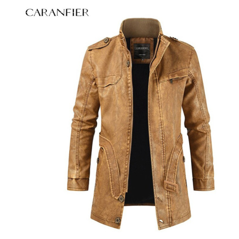 Retro pánský kabát kožený s prošíváním CARANFLER | Modio.cz