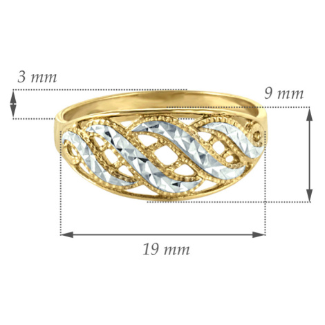 GEMMAX Jewelry Zlatý prsten s filigrány a diamantovým brusem - žluto-bílé zlato | Modio.cz
