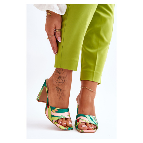 Dámské vzorované pantofle na podpatku Zelené Adelise Kesi | Modio.cz