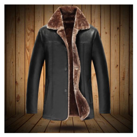 Pánský kožený kabát zimní s plyšovým límcem - ČERNÝ CARANFLER | Modio.cz