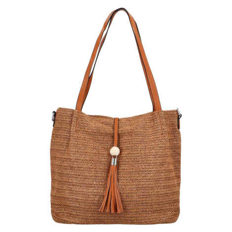 Velká letní pletená dámská taška na rameno Elise, hnědá Firenze | Modio.cz