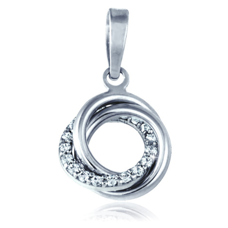 GEMMAX Jewelry Zlatý kulatý elegantní přívěsek se zirkony - bílé zlato GLPWB-21981 | Modio.cz